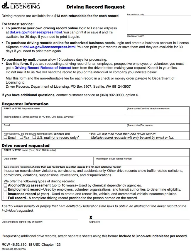 Fillable Form Washington Driver Record Request (500009) | PDFRun