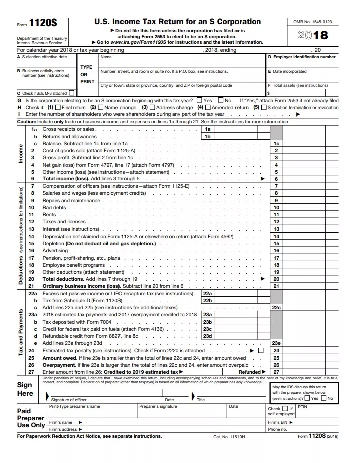 Fillable Form 1120S (2018) | Edit, Sign & Download in PDF | PDFRun