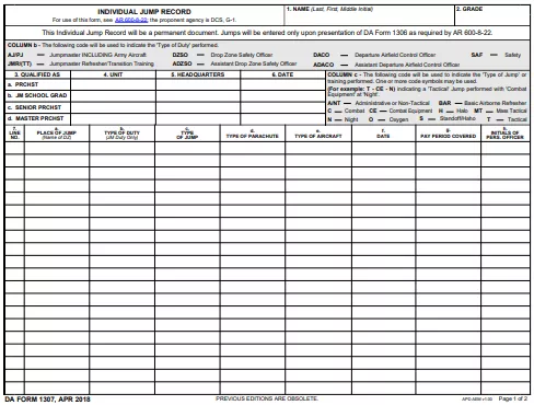 Fillable Form DA 1307 | Edit, Sign & Download in PDF | PDFRun