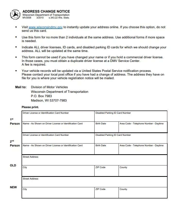 Wisconsin Change of Address Form | PDFRun