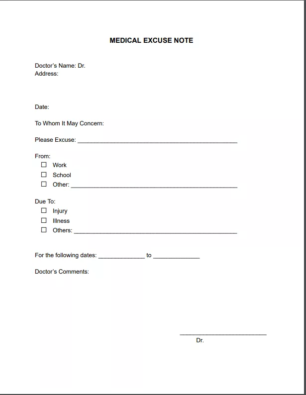Fillable Form Excuse Note | Edit, Sign & Download in PDF | PDFRun