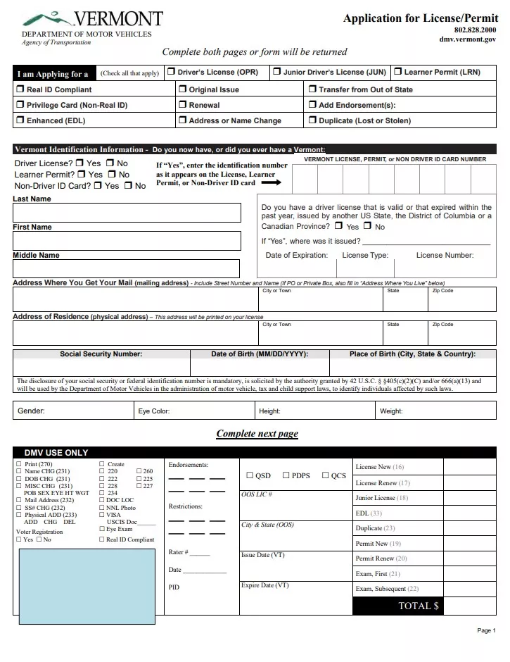 Fillable Form Vermont Driver License Replacement | PDFRun