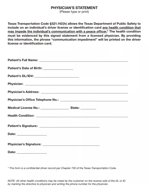 Fillable Form DL-101 Physician's Statement | PDFRun