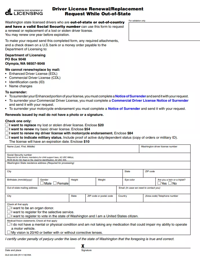 Fillable Form Washington Driver License Renewal (2018) | Edit, Sign ...