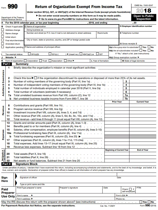 Fillable Form 990 (2018) | Edit, Sign & Download in PDF | PDFRun