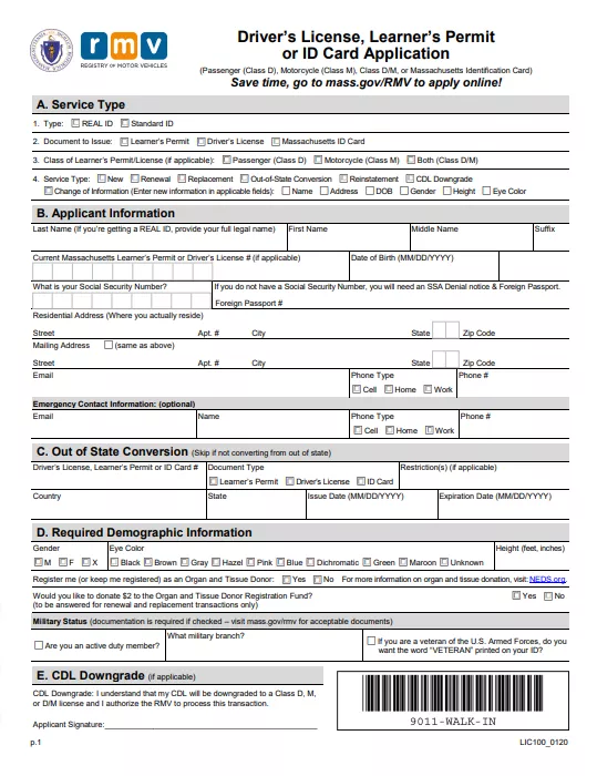 Fillable Form Massachusetts Driver's License Renewal | PDFRun