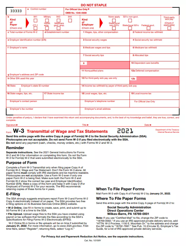 Fillable Form W3 (2021) | Edit, Sign & Download in PDF | PDFRun