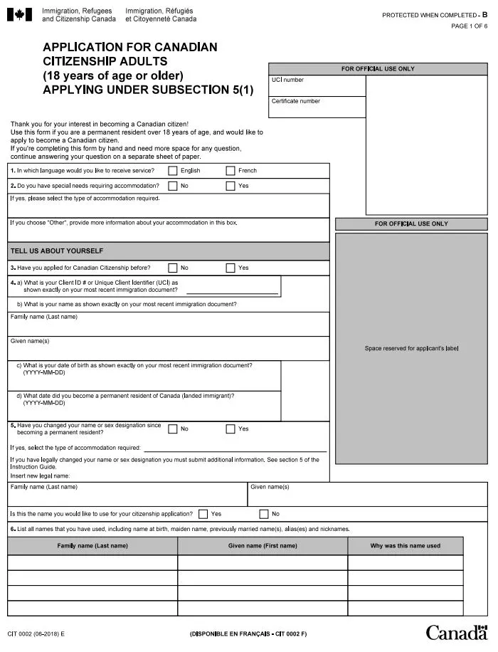 Fillable Form Canadian Citizenship Application (2018) | PDFRun