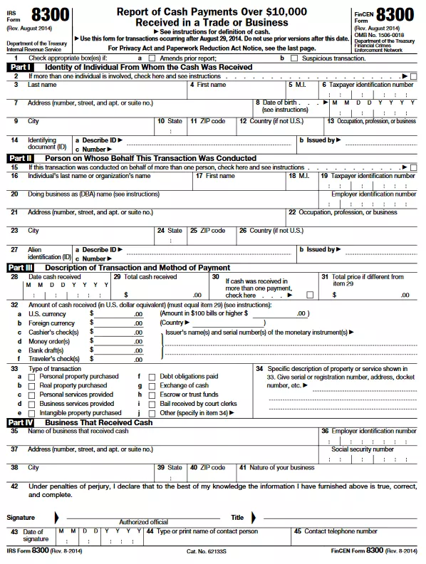 Fillable Form 8300 (2014) | Edit, Sign & Download in PDF | PDFRun