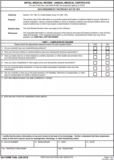 Fillable Form DA 7349 | Edit, Sign & Download in PDF | PDFRun