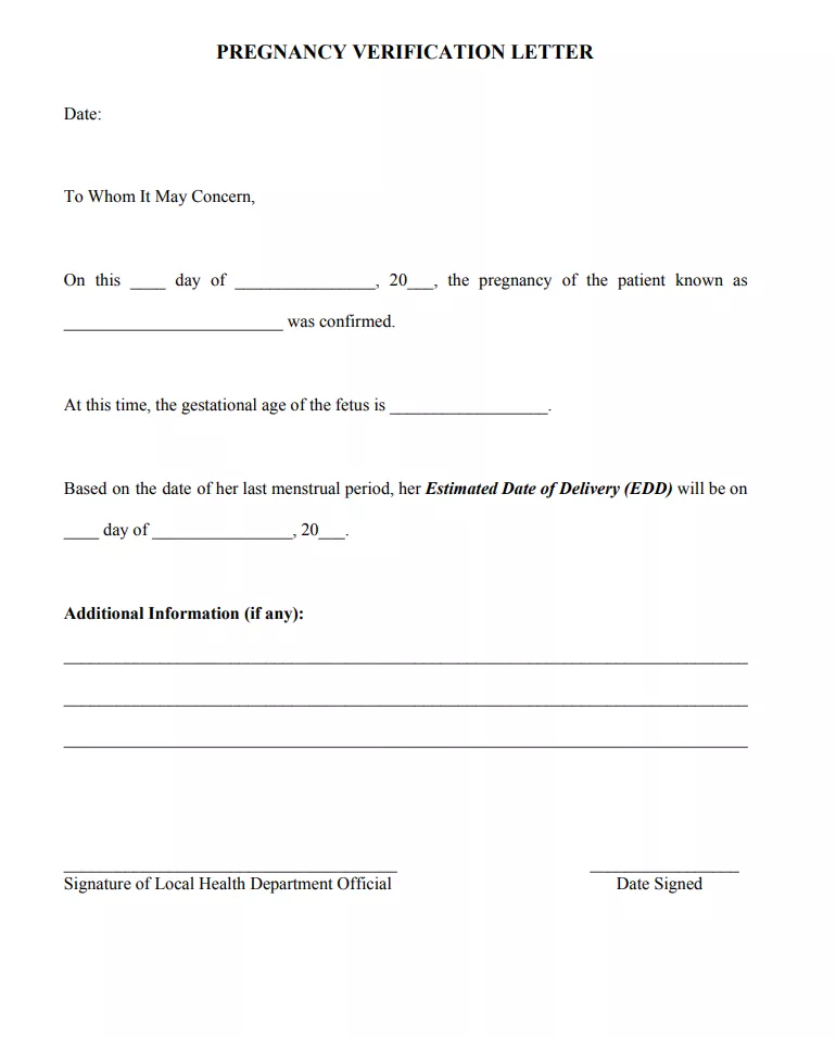 Fillable Form Pregnancy Verification Letter | PDFRun