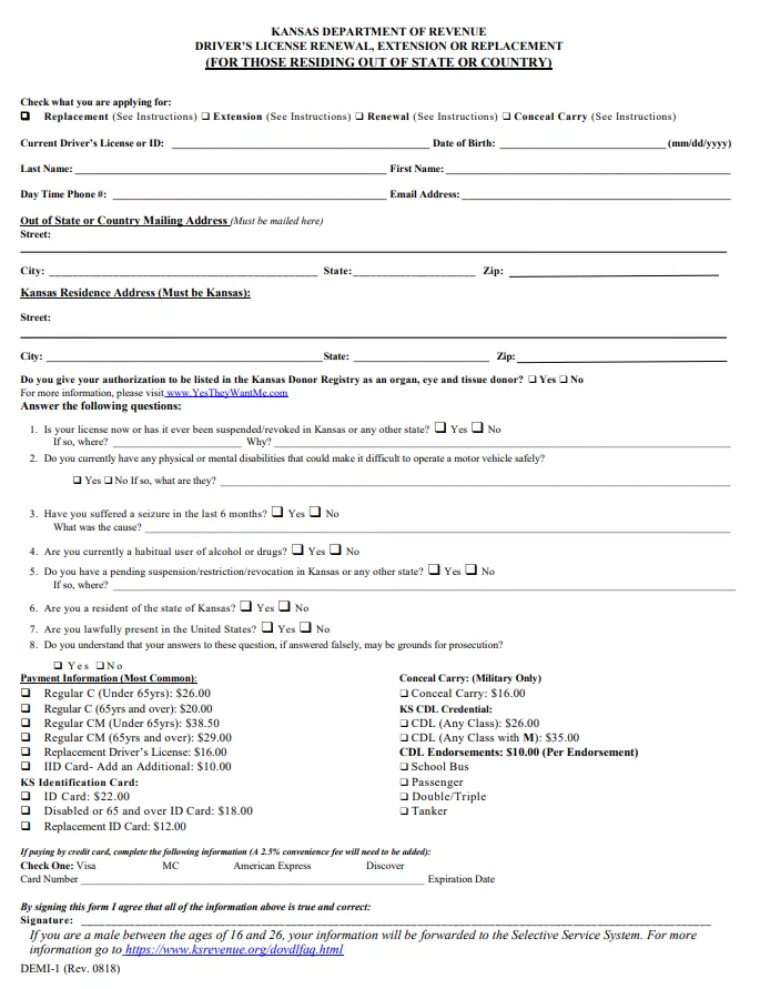Fillable Form Kansas Driver License Replacement (2018) | Edit, Sign ...