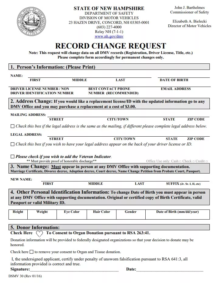 Fillable Form New Hampshire Change of Address | PDFRun