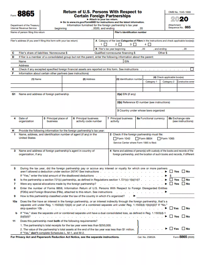 Fillable Form 8865 (2020) | Edit, Sign & Download in PDF | PDFRun