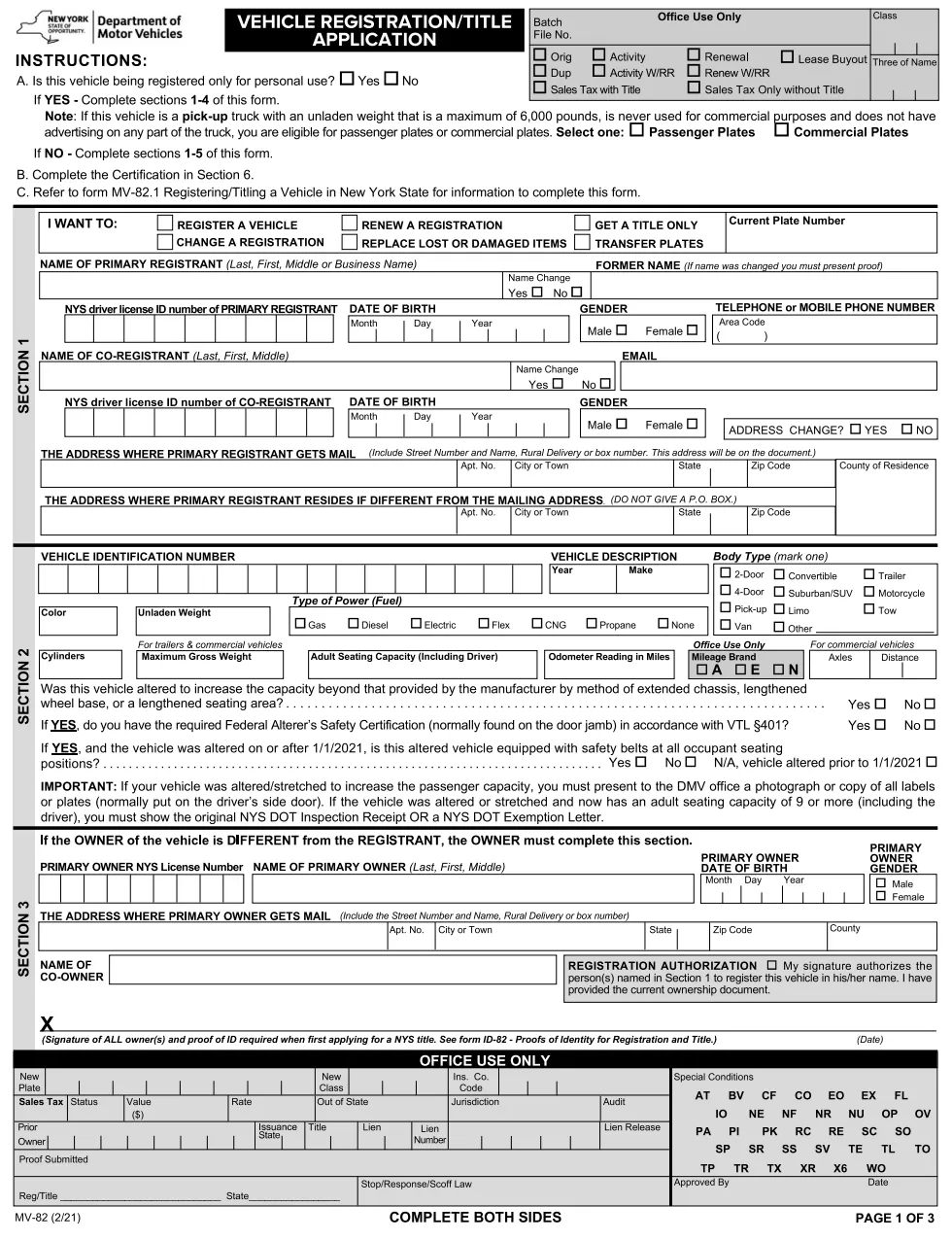 Fillable Form New York Vehicle Registration (2021) | PDFRun