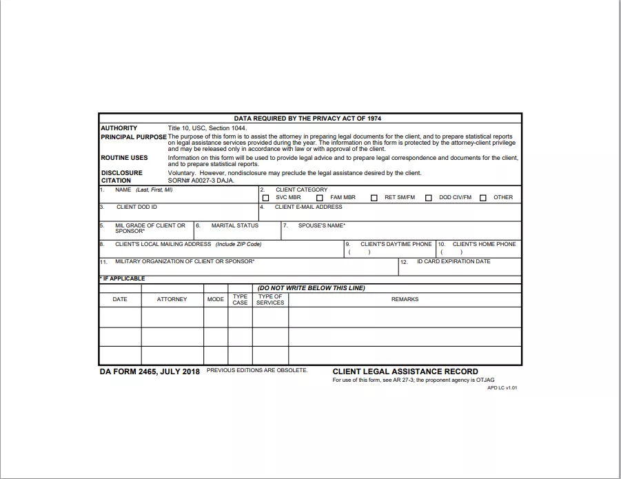 Fillable Form DA 2465 | Edit, Sign & Download in PDF | PDFRun