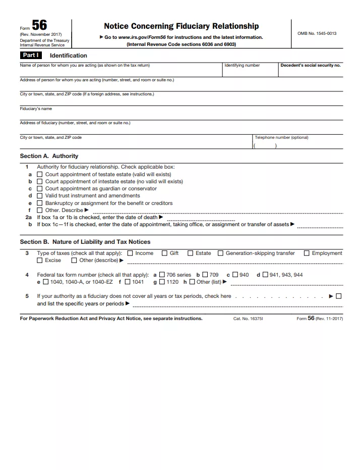 Fillable Form 56 | Edit, Sign & Download in PDF | PDFRun
