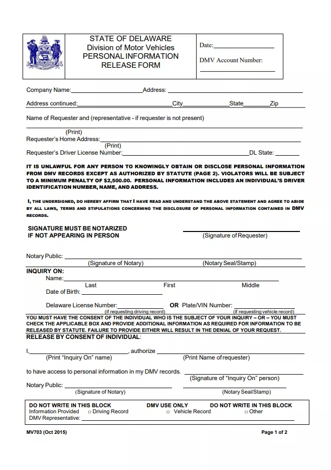 Delaware Driving Record Request Form | PDFRun