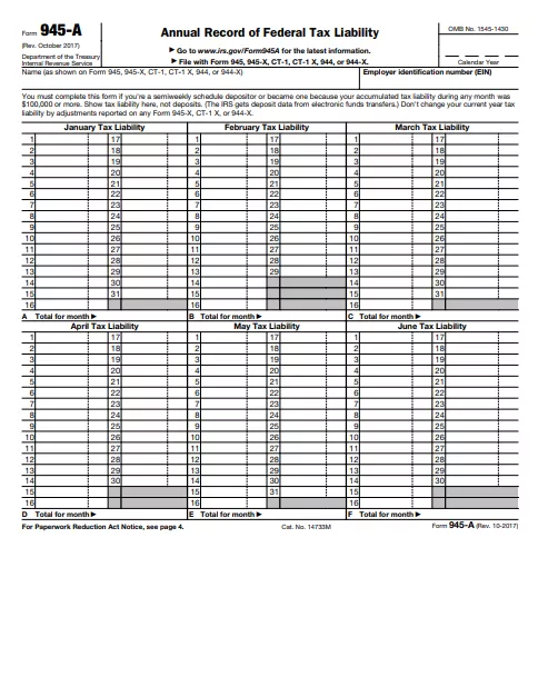 Fillable Form 945-A | Edit, Sign & Download in PDF | PDFRun