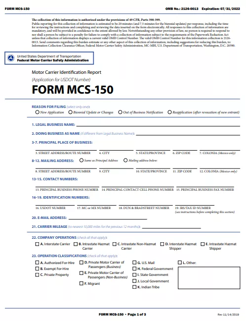 Fillable Form MCS-150 (2019) | Edit, Sign & Download in PDF | PDFRun