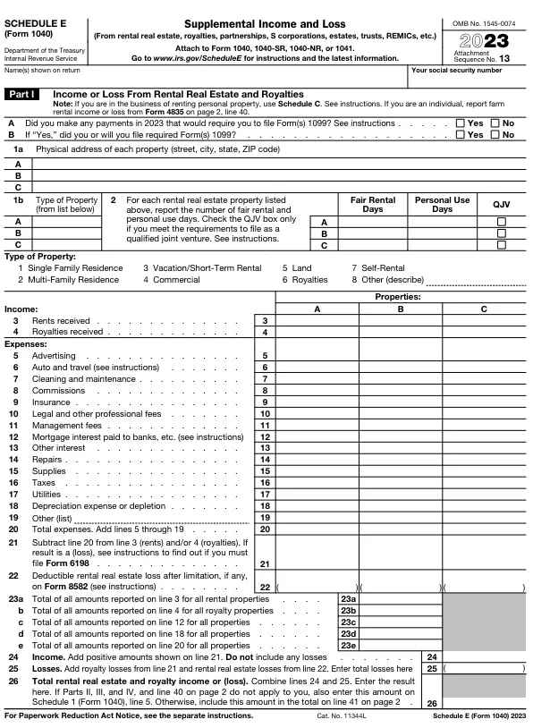 Fillable Form 1040 - Schedule E (2023) | PDFRun