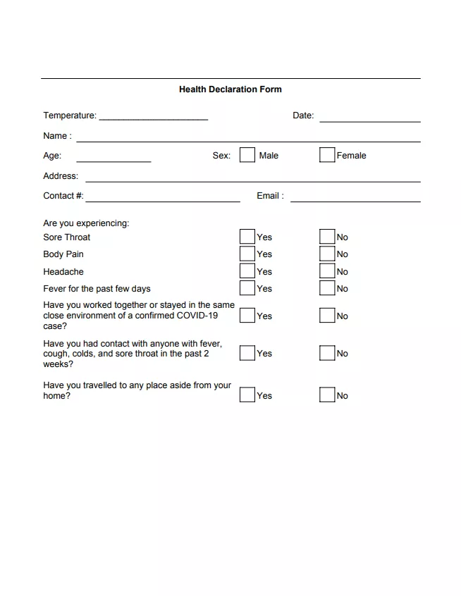 Fillable Form Health Declaration | Edit, Sign & Download in PDF | PDFRun