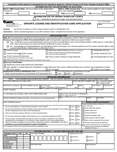 Fillable Form DMV Virginia Driver License Application (2021) | PDFRun