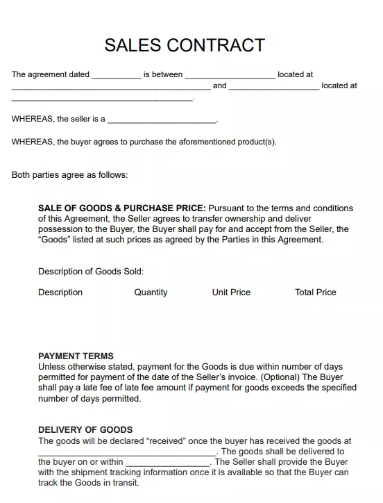 Fillable Form Sales Contract | Edit, Sign & Download in PDF | PDFRun