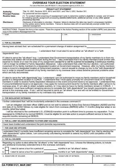 Fillable Form DA 5121 | Edit, Sign & Download in PDF | PDFRun
