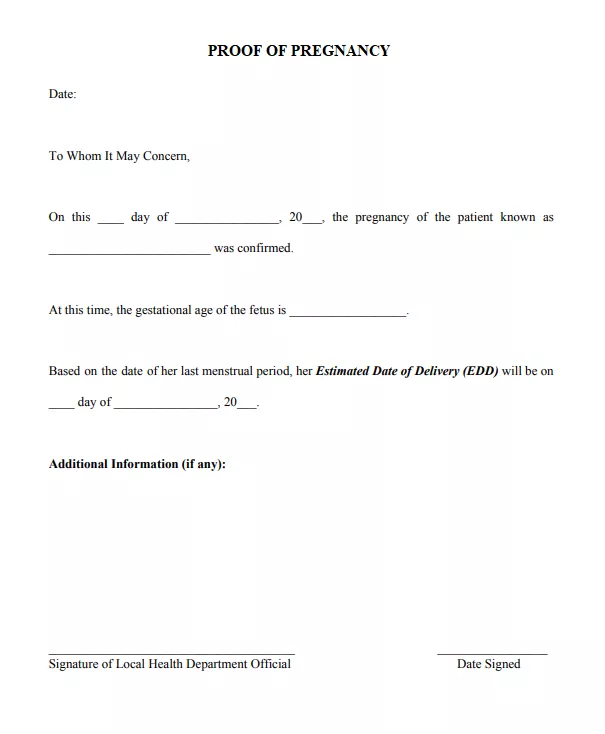 Fillable Form Proof of Pregnancy | Edit, Sign & Download in PDF | PDFRun