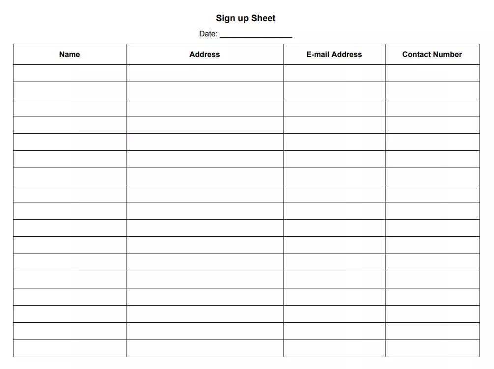 Fillable Form Sign Up Sheet | Edit, Sign & Download in PDF | PDFRun