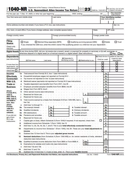 Fillable Form 1040-NR (2023) | Edit, Sign & Download in PDF | PDFRun
