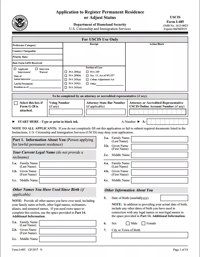 Fillable Form I-485 (2017) | Edit, Sign & Download in PDF | PDFRun