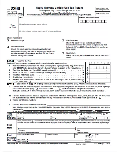 Fillable Form 2290 (2016) | Edit, Sign & Download in PDF | PDFRun