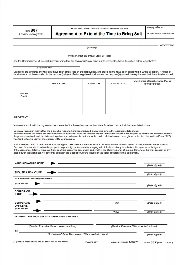 Fillable Form Form 907 (Rev. 1-2001) | Edit, Sign & Download in PDF ...