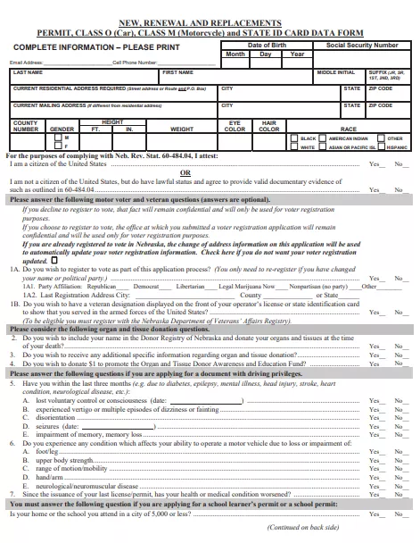 Fillable Form Nebraska Driver License Application 06-104 (2021)