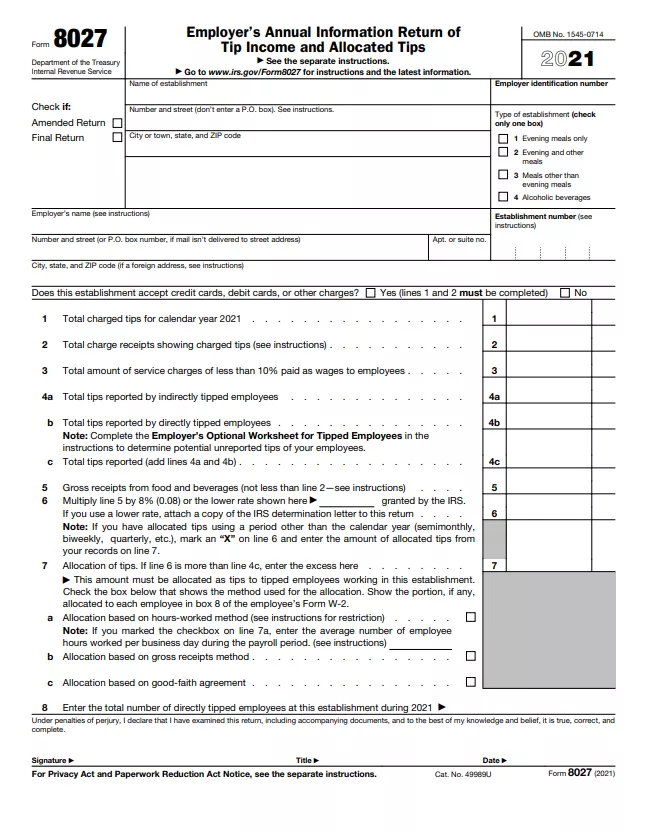 Fillable Form 8027 (2021) | Edit, Sign & Download in PDF | PDFRun