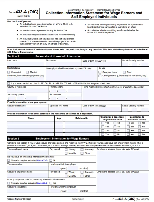 Fillable Form 433-A (2023) | Edit, Sign & Download in PDF | PDFRun