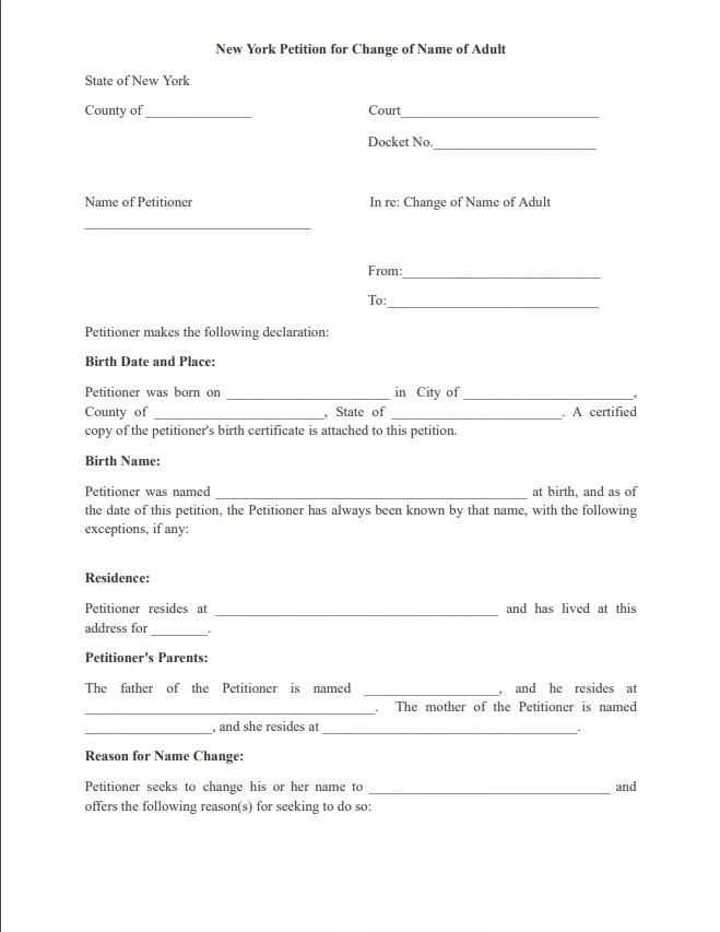 Fillable Form New York Petition for Change of Name (Adult) | PDFRun