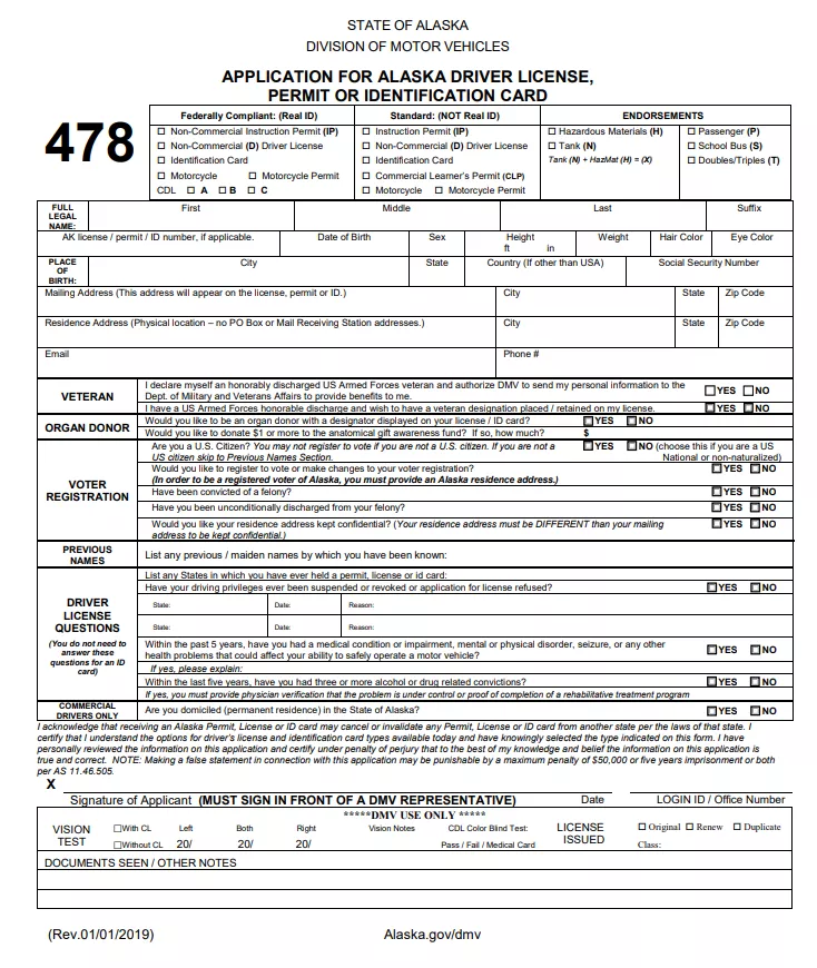 Fillable Form Alaska Drivers License/ID Application (2019) | PDFRun