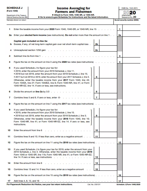 Fillable Form 1040 (Schedule J) (2020) | PDFRun