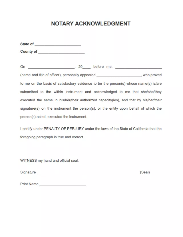 Fillable Form Notary Acknowledgment | Edit, Sign & Download in PDF | PDFRun