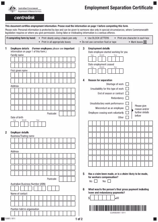 Fillable Form Employment Separation Certificate | PDFRun