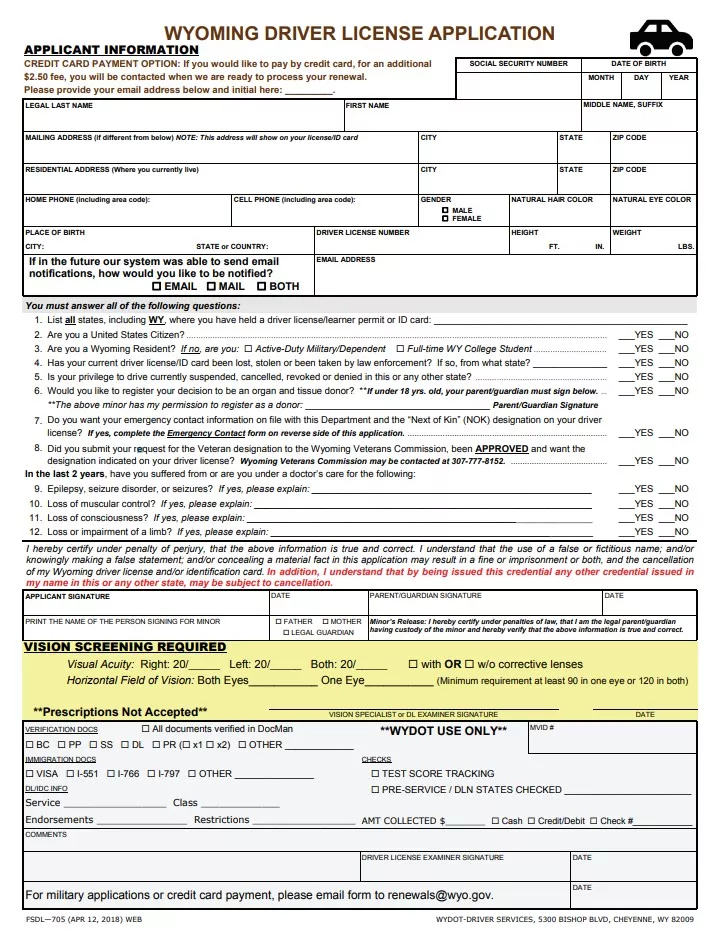 Fillable Form FSDL-705 Wyoming Driver License Renewal | PDFRun