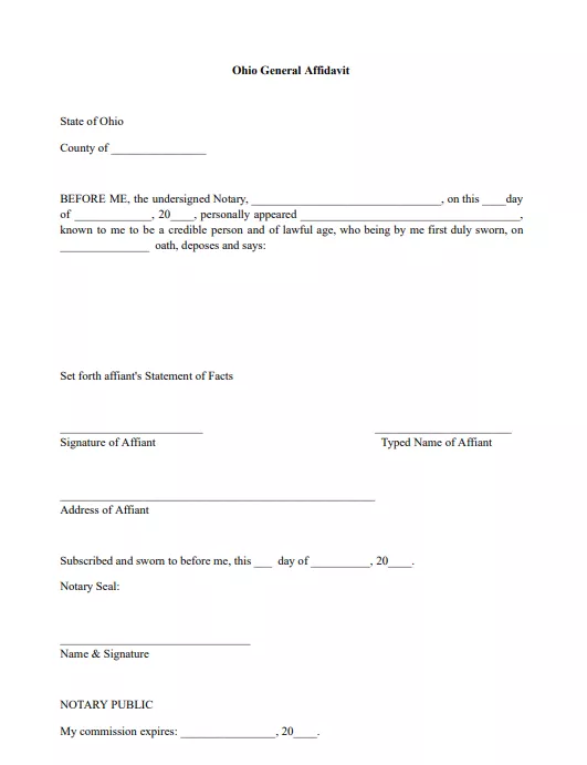 Fillable Form Ohio General Affidavit | PDFRun