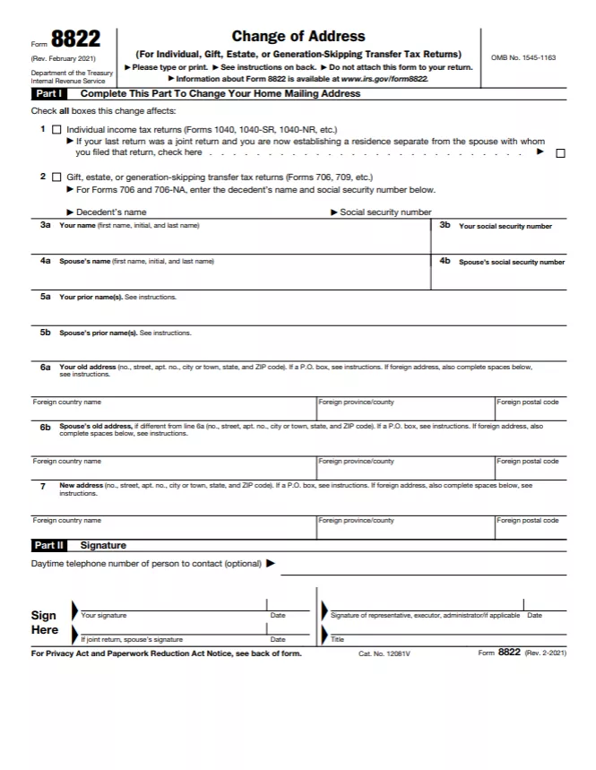 Fillable Form 8822 (2021) | Edit, Sign & Download in PDF | PDFRun