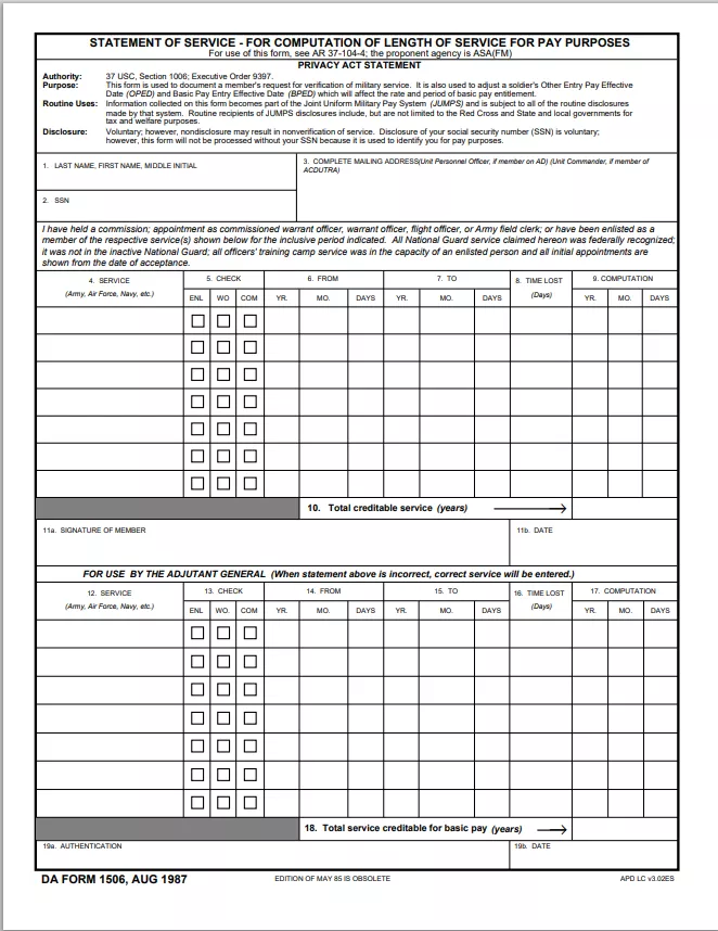 Fillable Form DA 1506 | Edit, Sign & Download in PDF | PDFRun