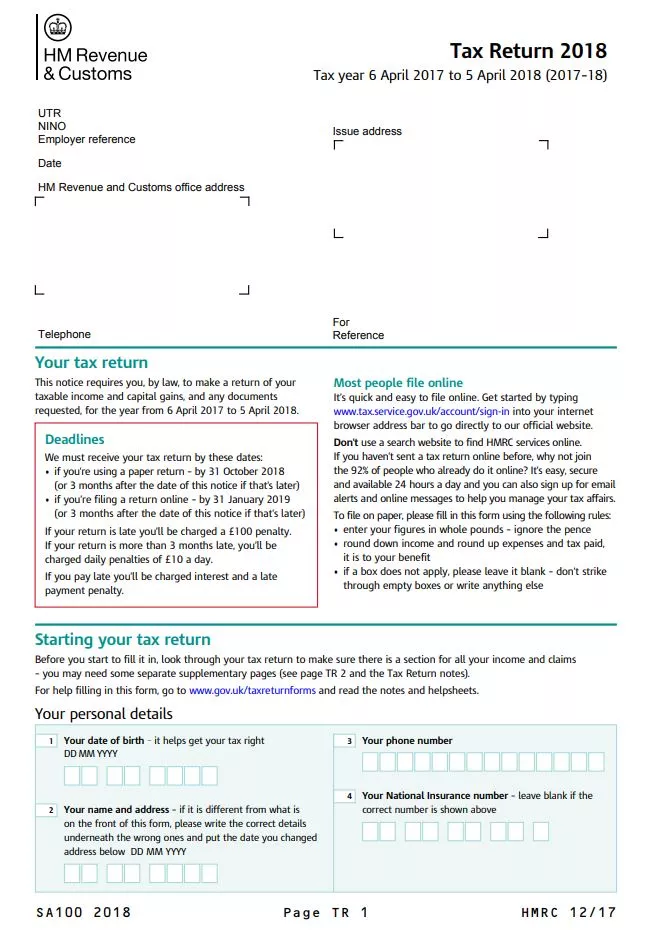 Fillable Form SA 100 (2018) | Edit, Sign & Download in PDF | PDFRun