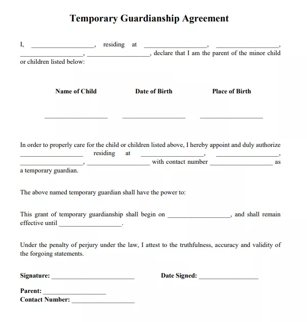 Fillable Form Temporary Guardianship Agreement | PDFRun