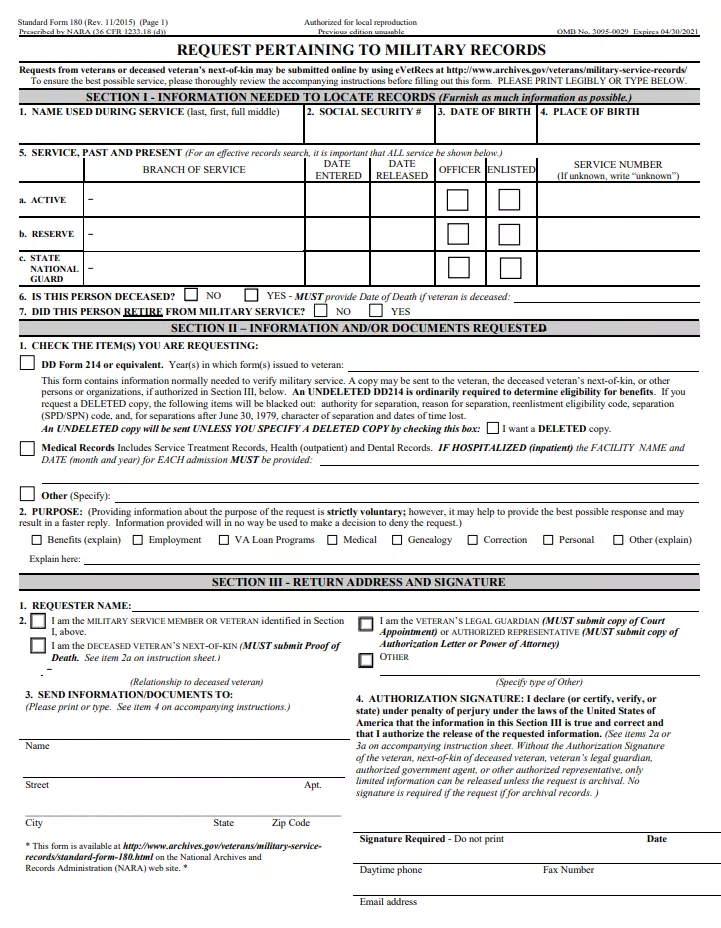 Fillable Form SF 180 (2018-2021) | Edit, Sign & Download in PDF | PDFRun